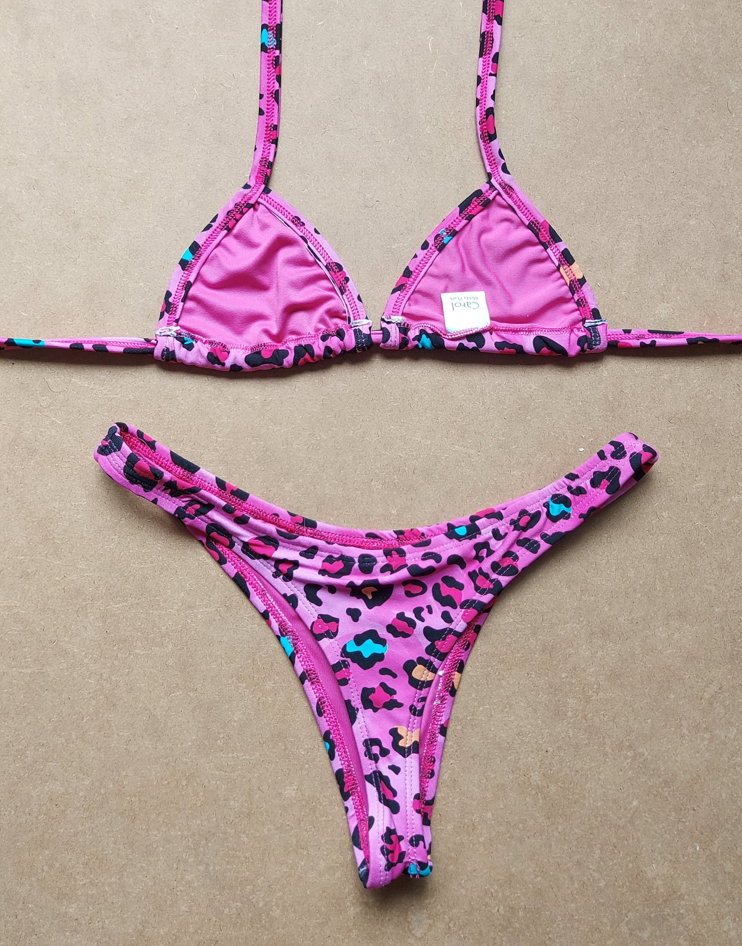 Biquini Asa Delta Oncinha Pink Carol Moda Praia