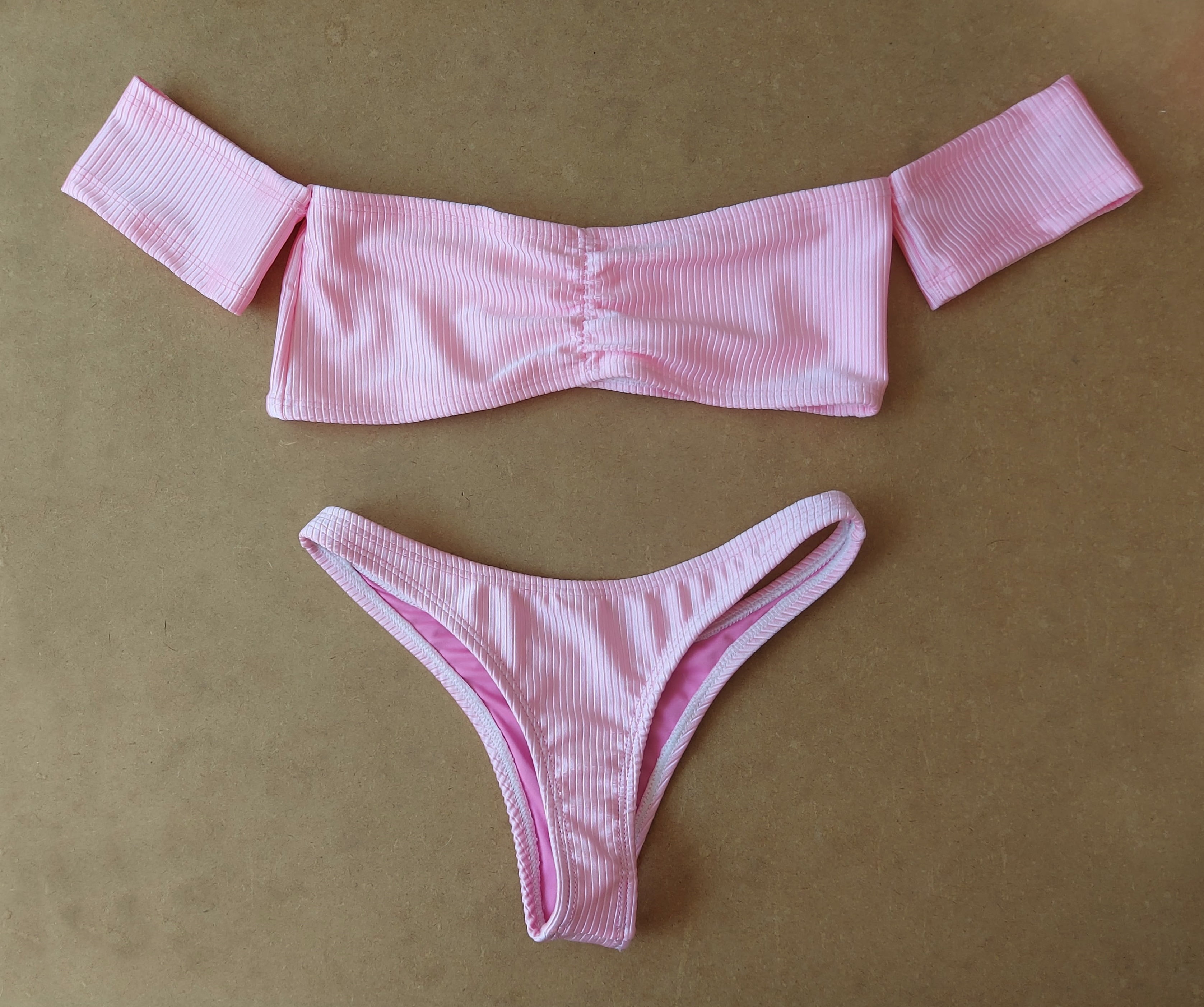 Biquini Ciganinha Rosa Candy Canelado Carol Moda Praia