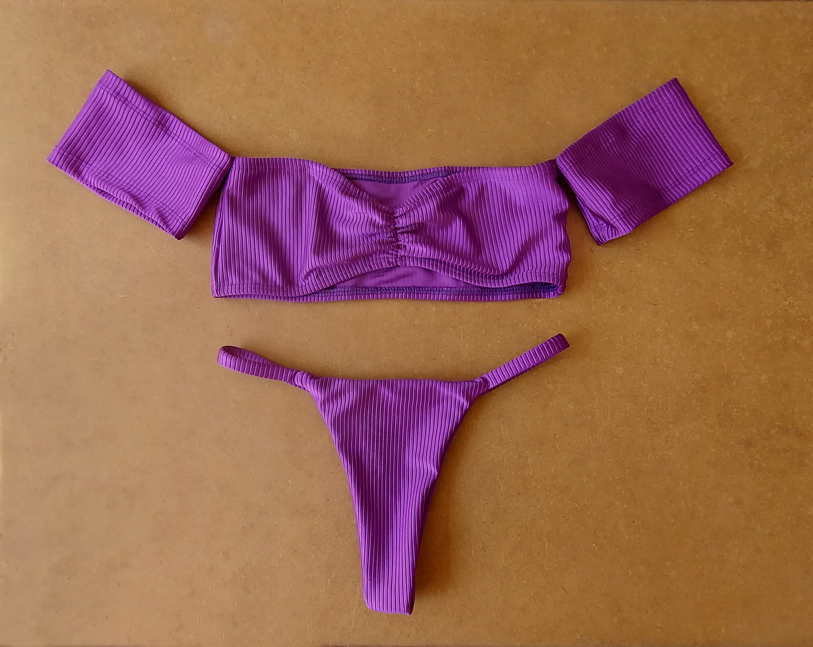 Biquini Ciganinha Roxo Canelado Carol Moda Praia