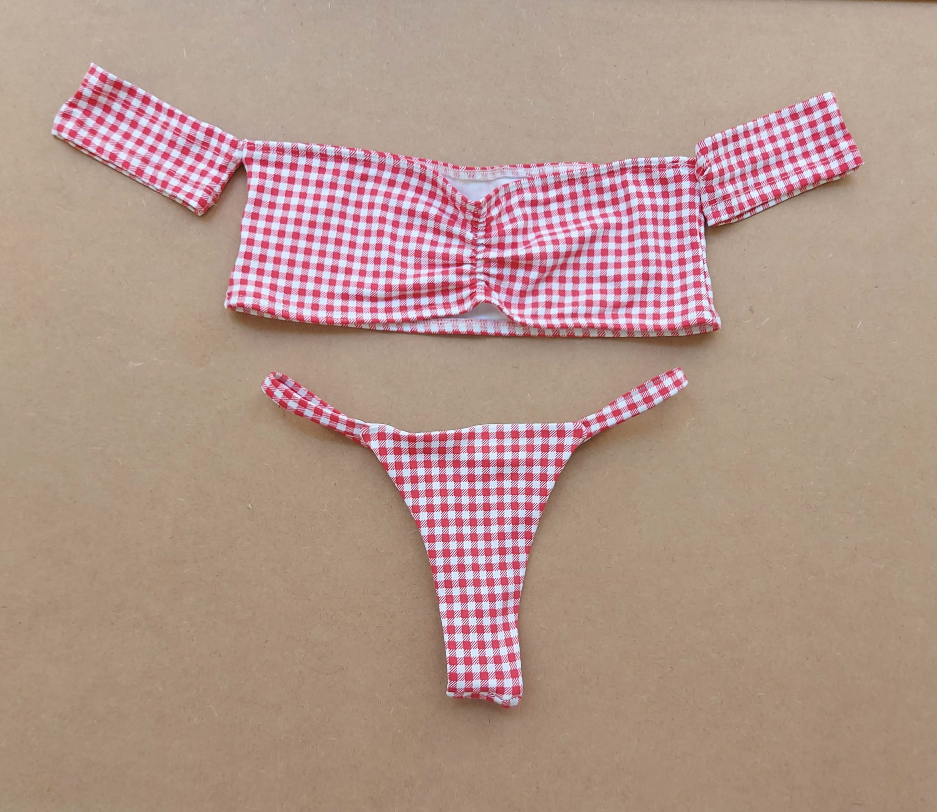 Biquini Ciganinha Vichy Vermelho Carol Moda Praia