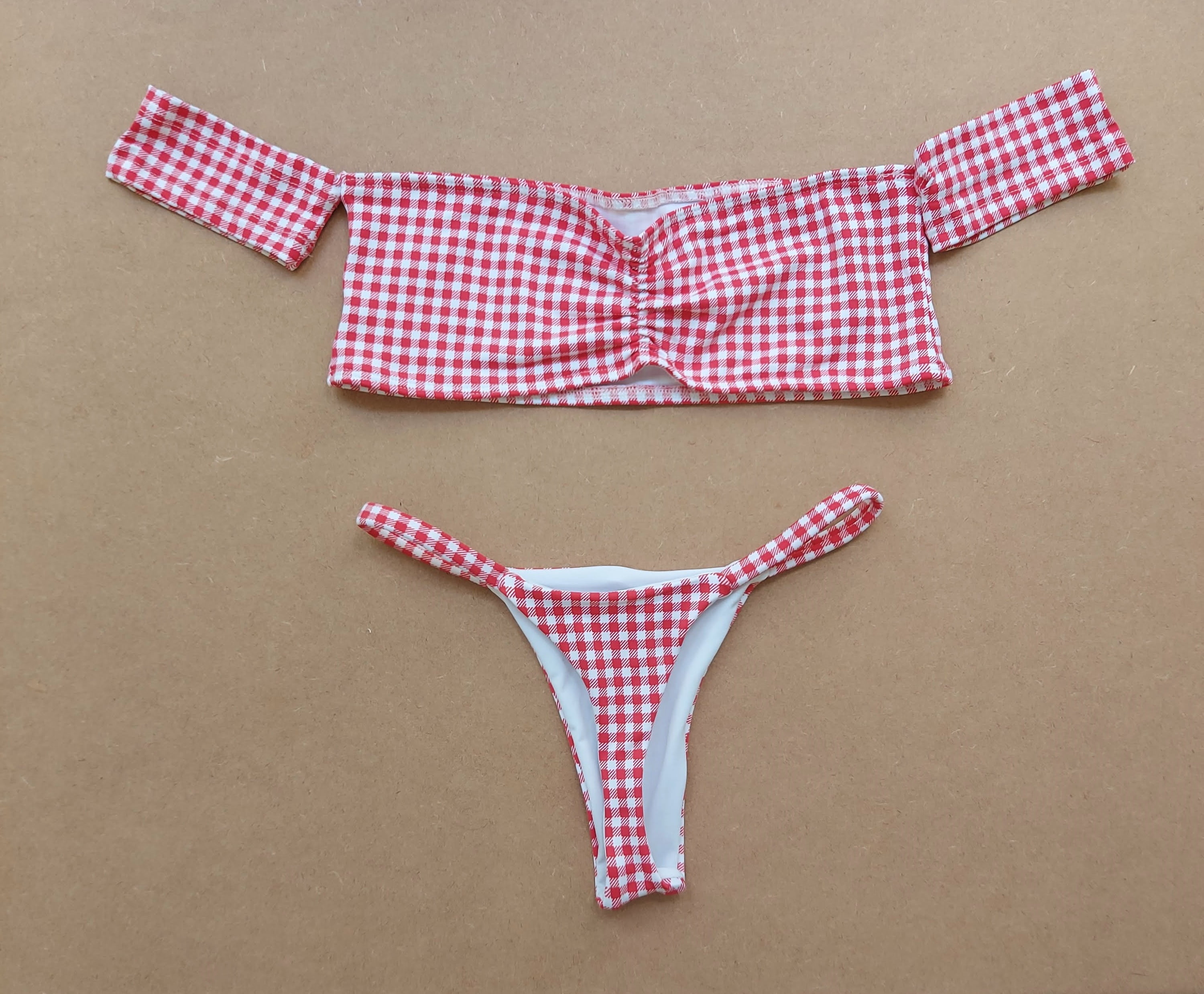 Biquini Ciganinha Vichy Vermelho Carol Moda Praia