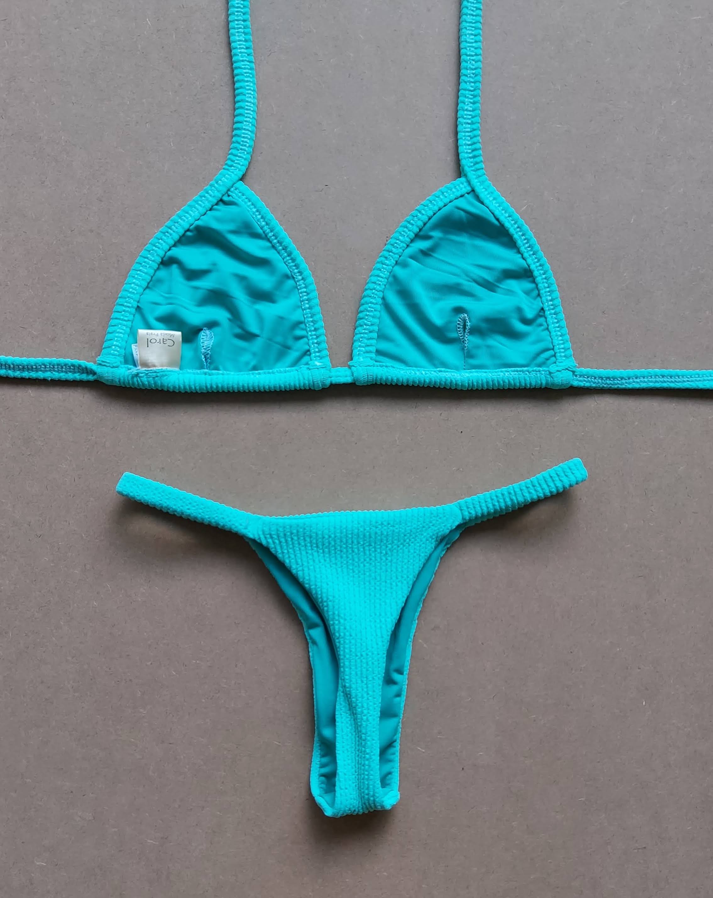 Biquini Fio Dental Fita Azul Mermaid Shine Carol Moda Praia