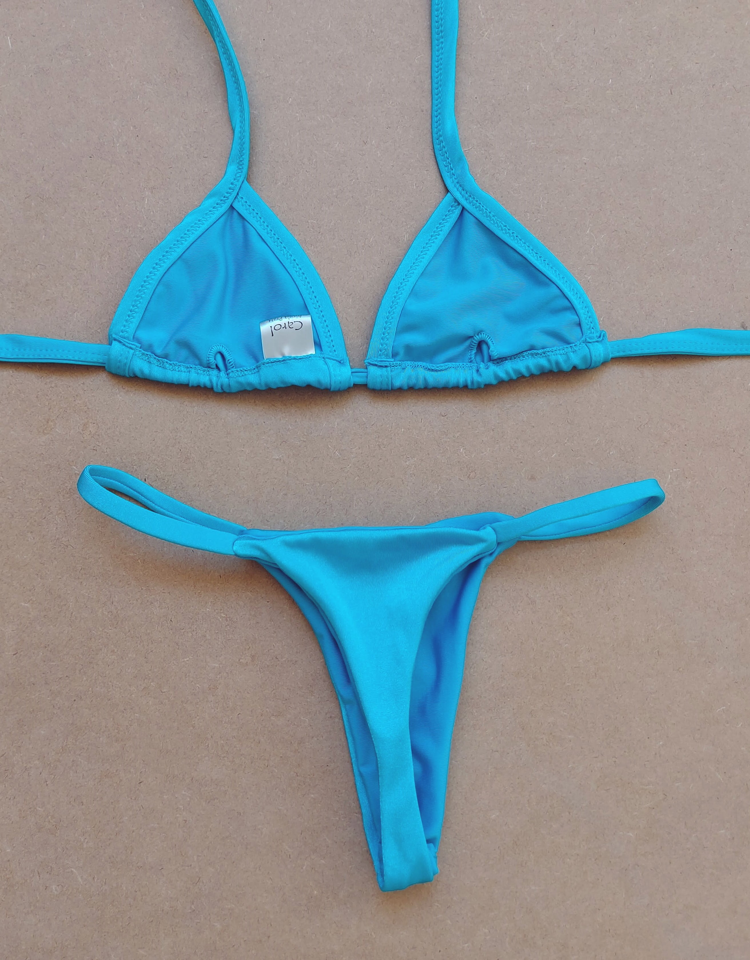 Biquini Fio Dental Fita Azul Caribe Metálico Carol Moda Praia