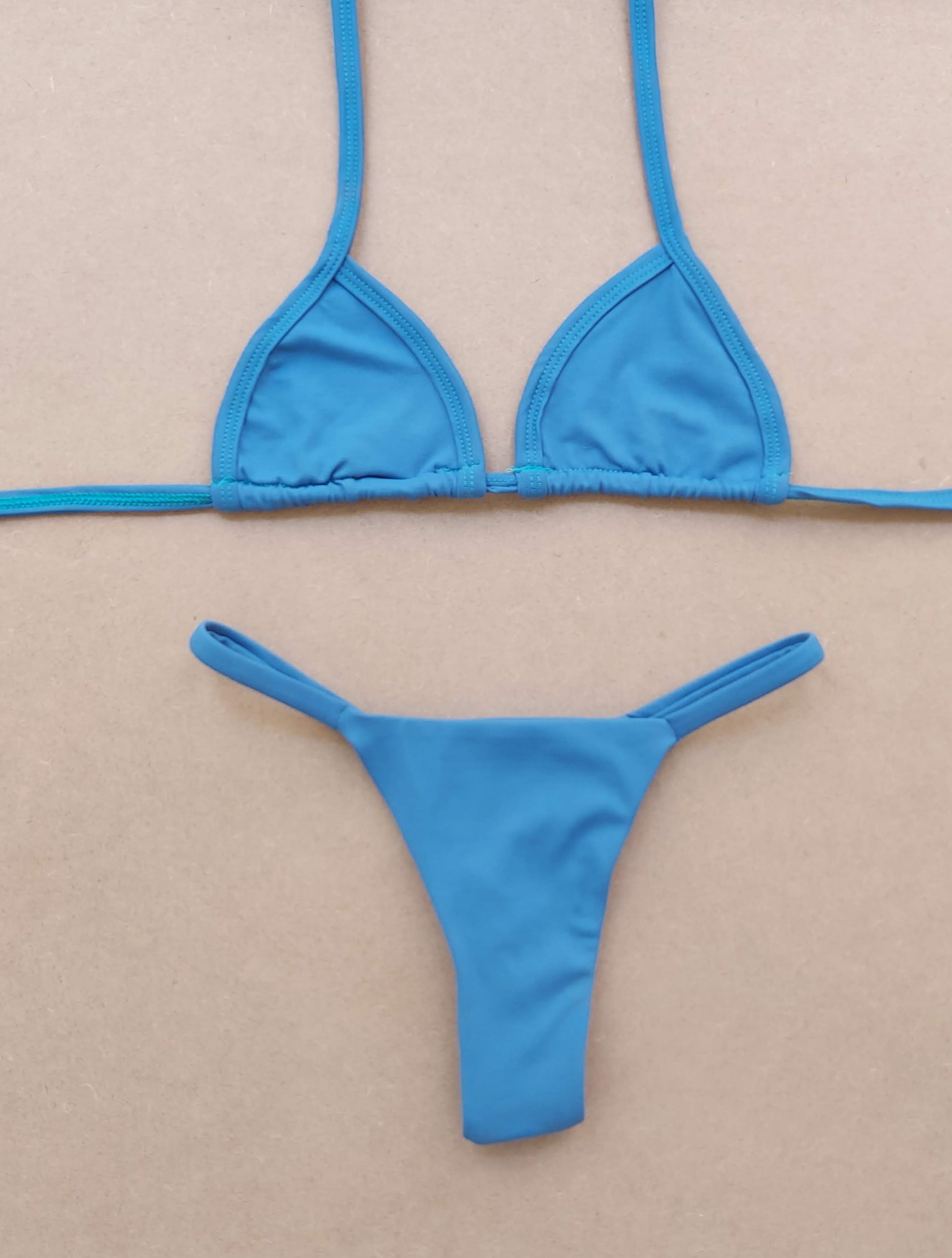 Biquini Fio Dental Fita Azul Denim Carol Moda Praia