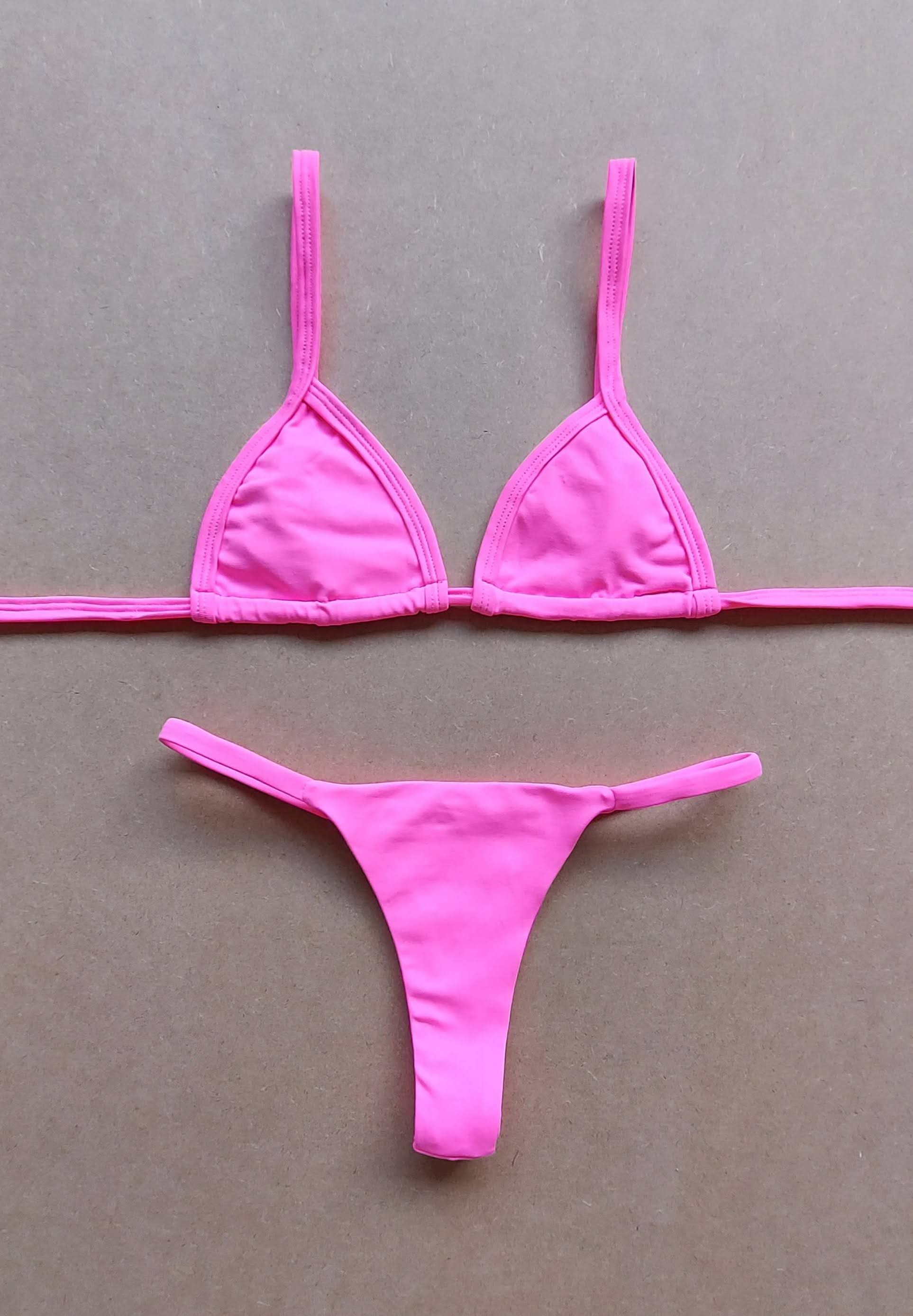 Biquini Fio Dental Fita Rosa Fluor Carol Moda Praia
