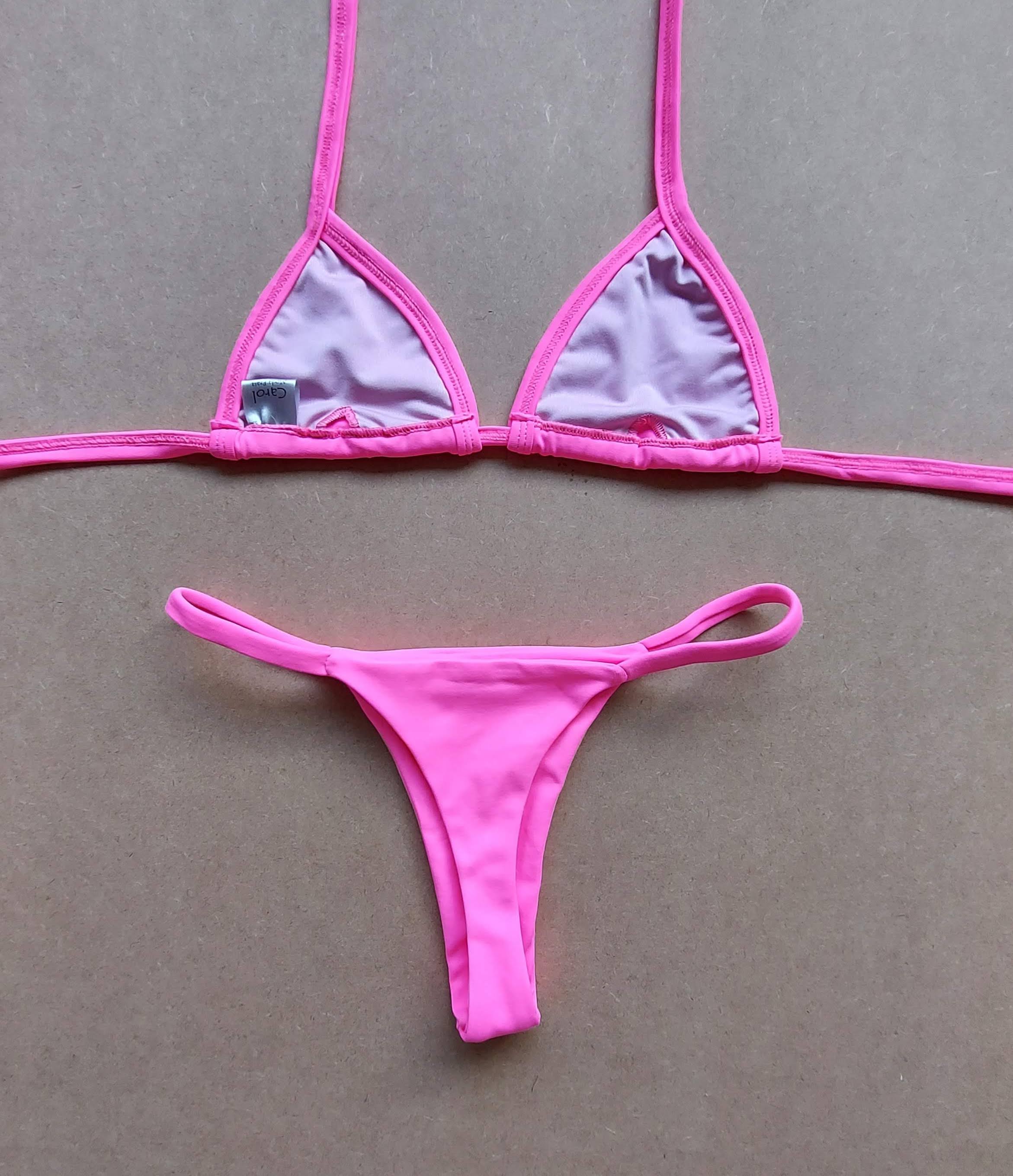 Biquini Fio Dental Fita Rosa Fluor - Carol Moda Praia Biquini Fio Dental Fita Rosa Fluor - Carol Moda Praia