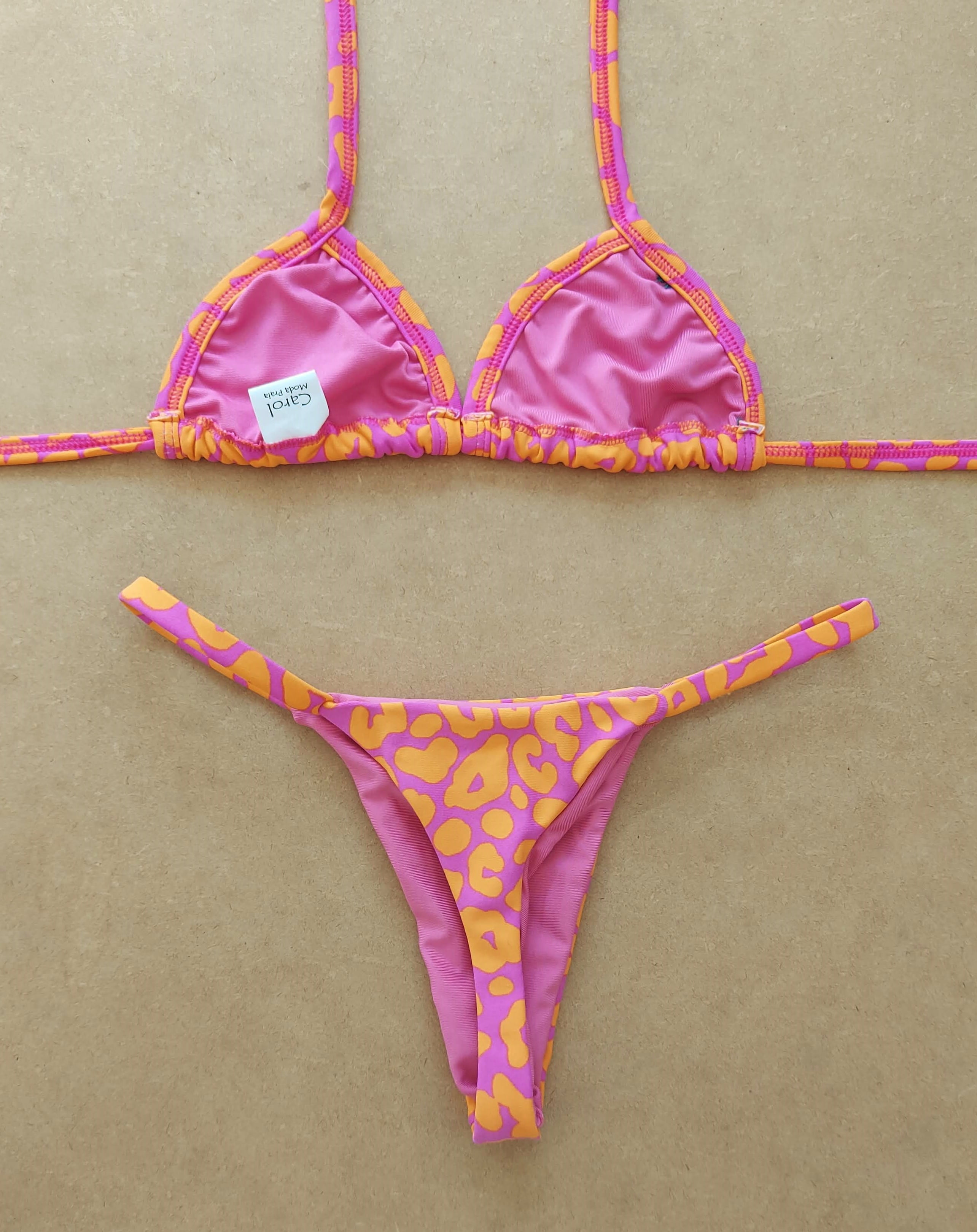 Biquini Fio Dental Fita Safari Pink Carol Moda Praia