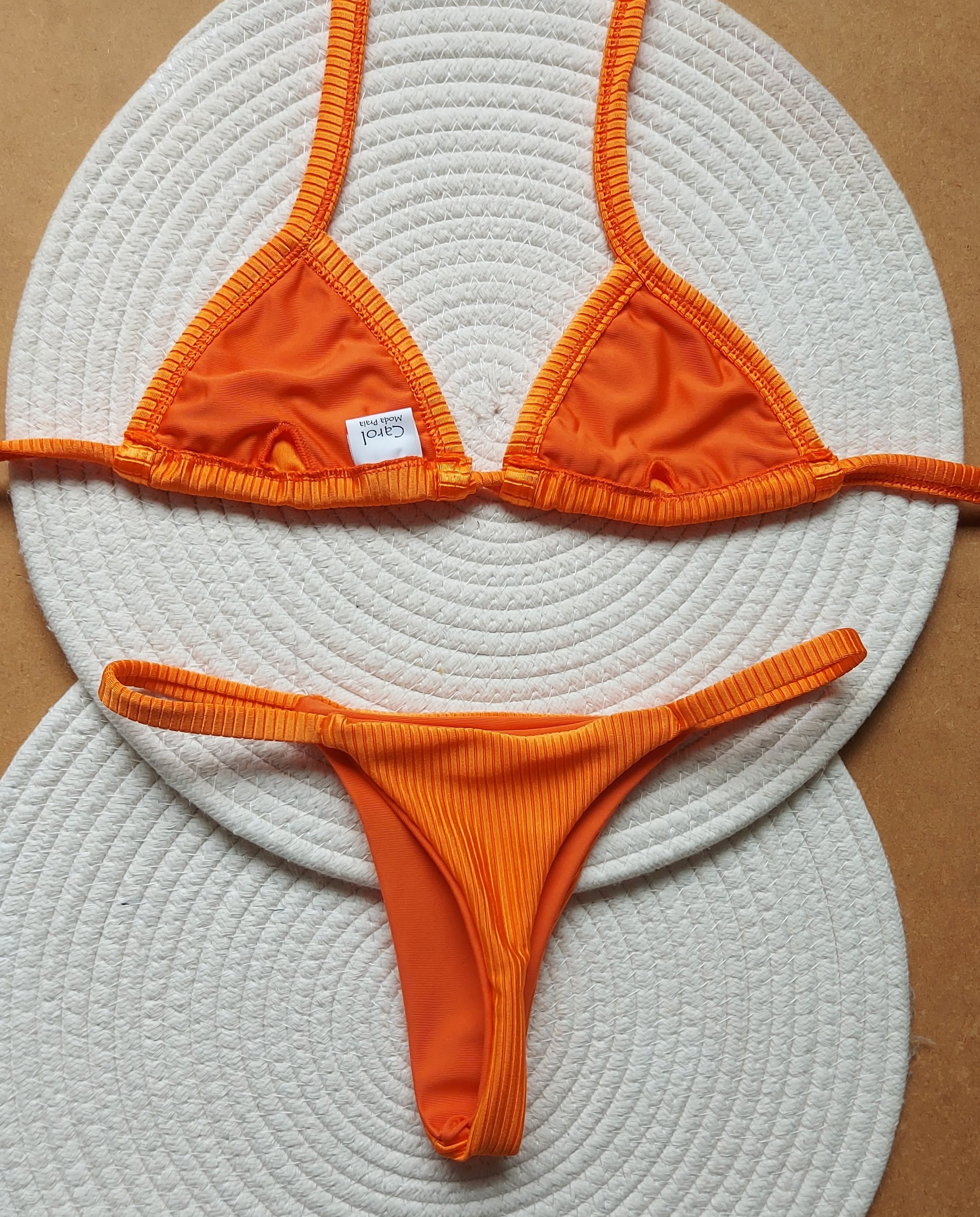 Biquini Fio Dental Fita Tangerina Canelado Carol Moda Praia