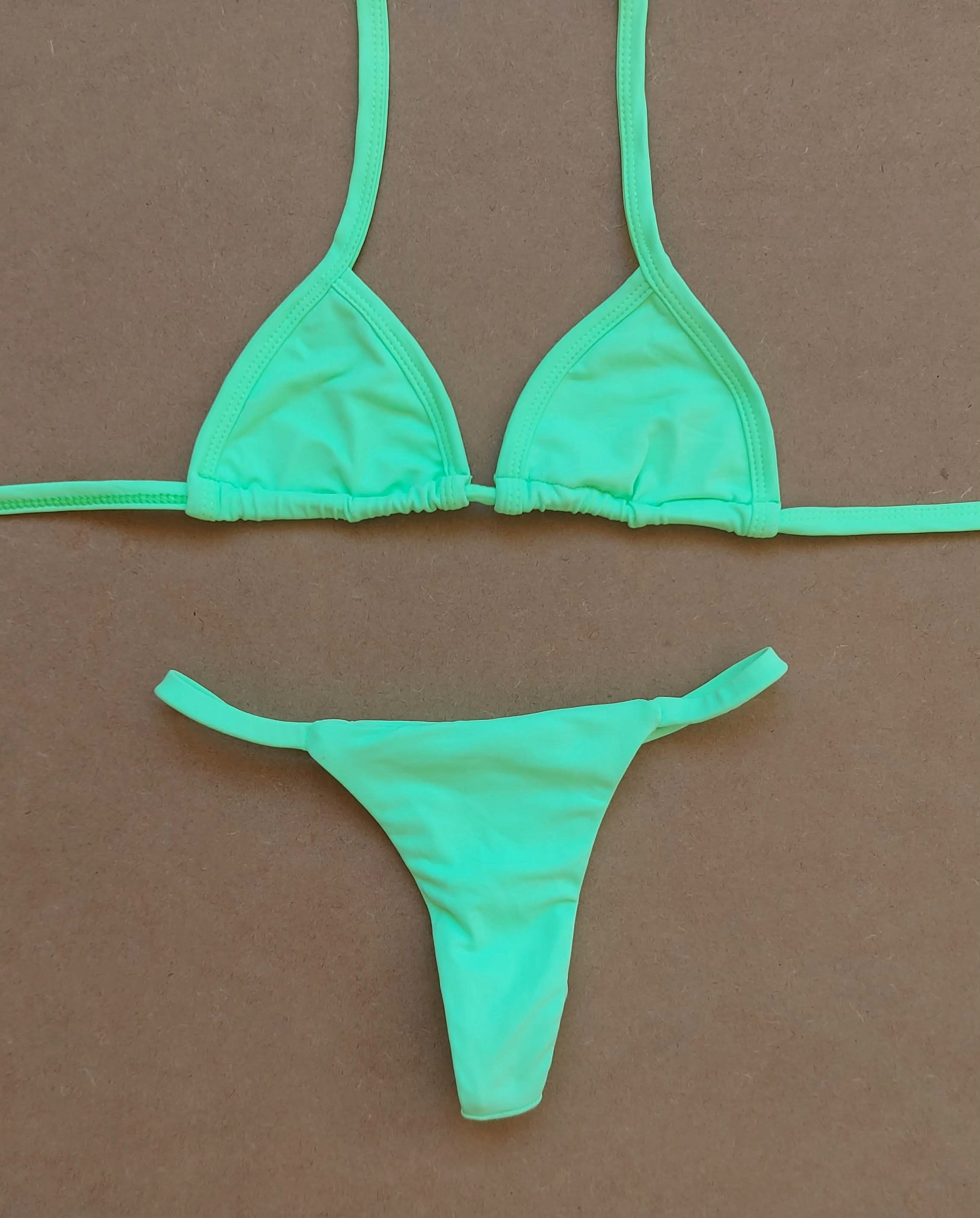 Biquini Fio Dental Fita Verde Pistache Carol Moda Praia