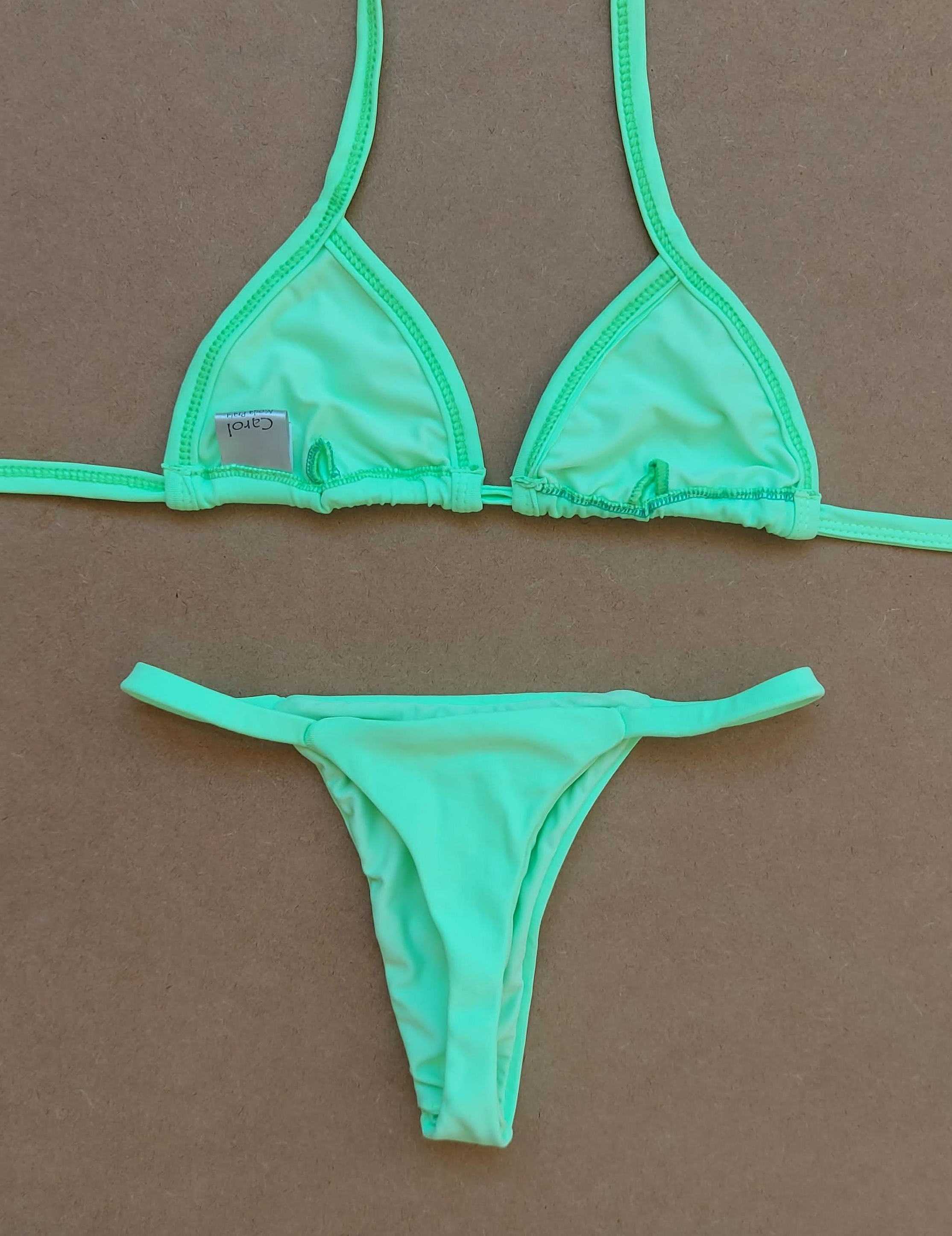 Biquini Fio Dental Fita Verde Pistache Carol Moda Praia