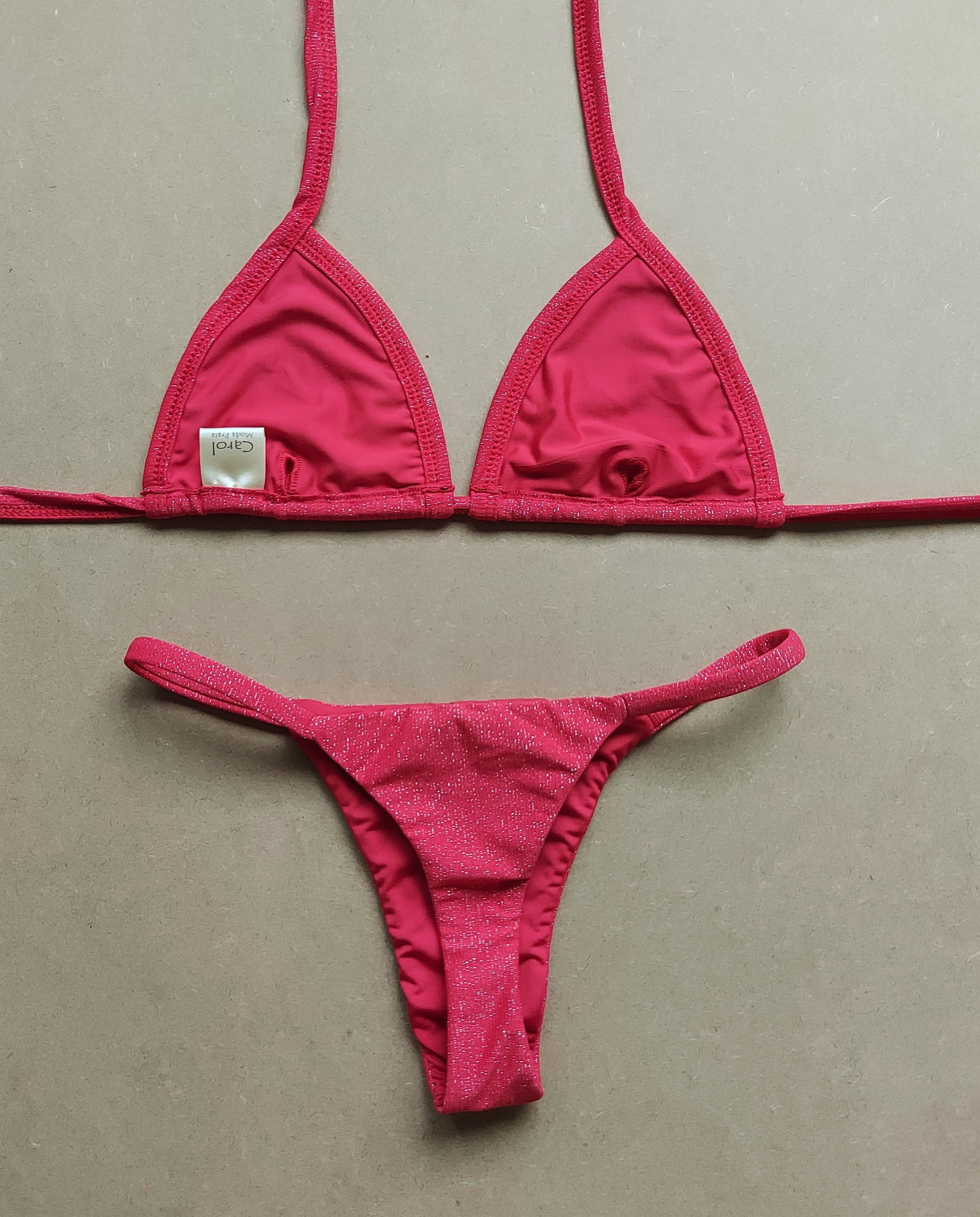 Biquini Fio Dental Lurex Vermelho Carol Moda Praia