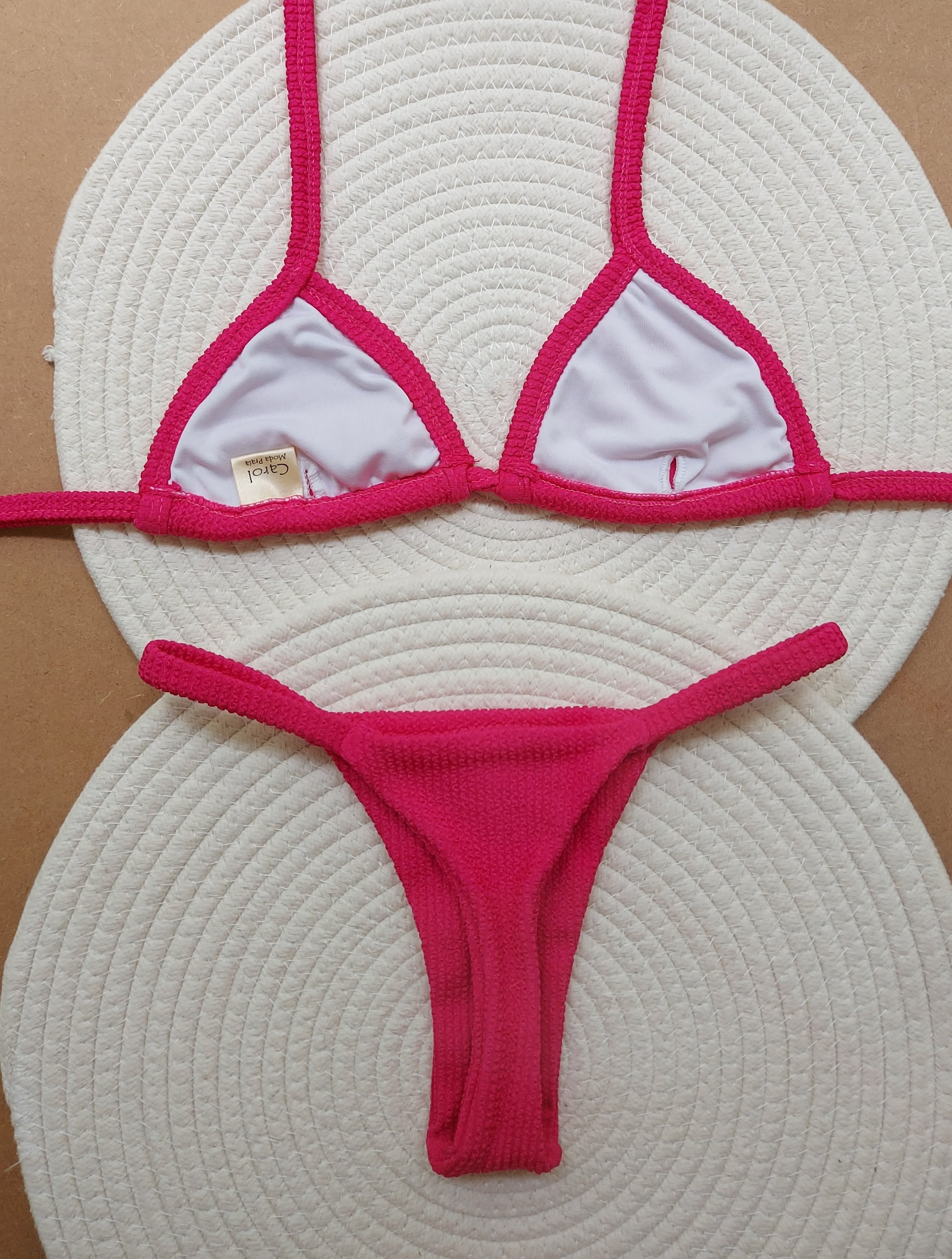 Biquini Fio Dental Fita Pink Shine Carol Moda Praia