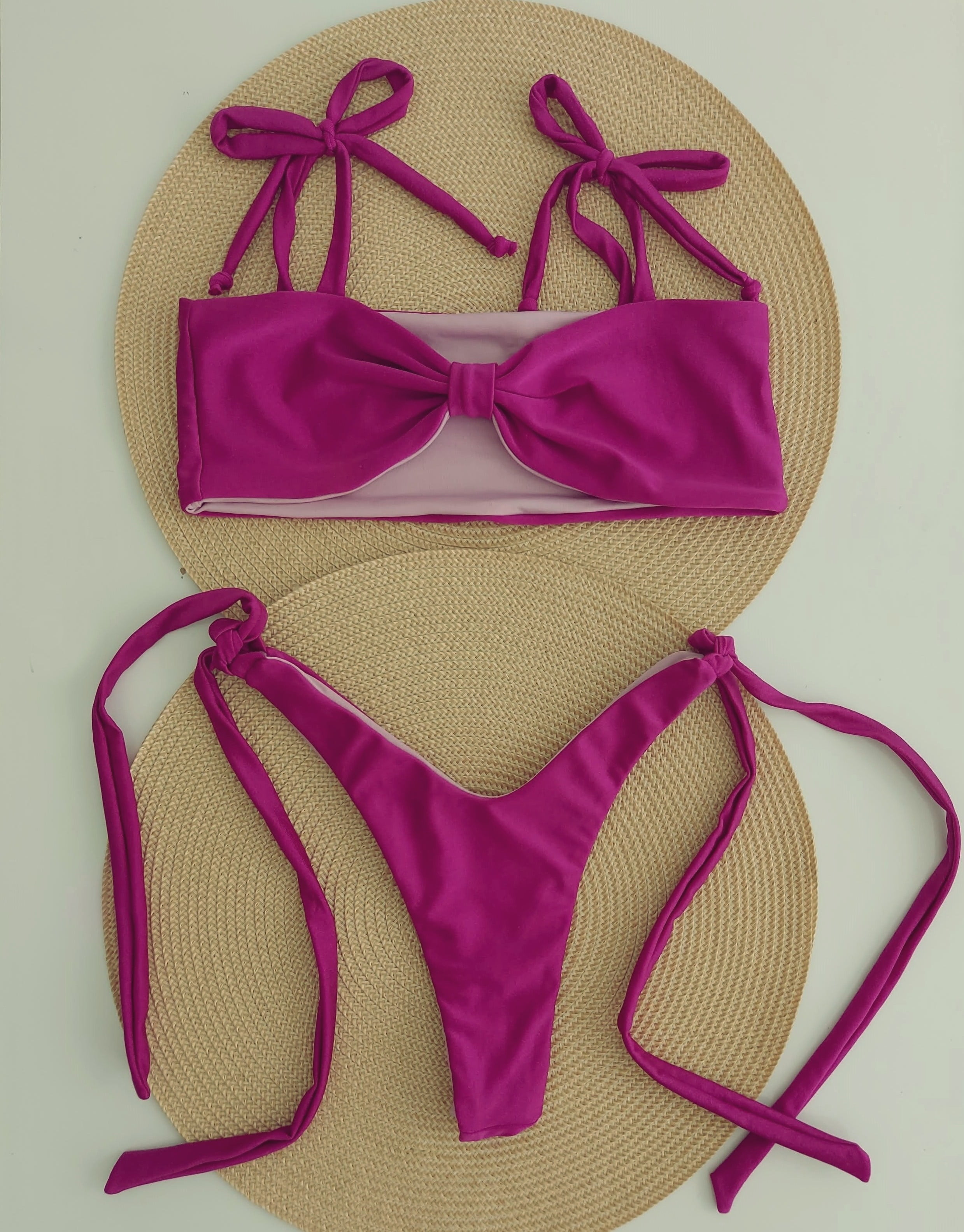 Biquini Romantic Fuccia Metálico Carol Moda Praia
