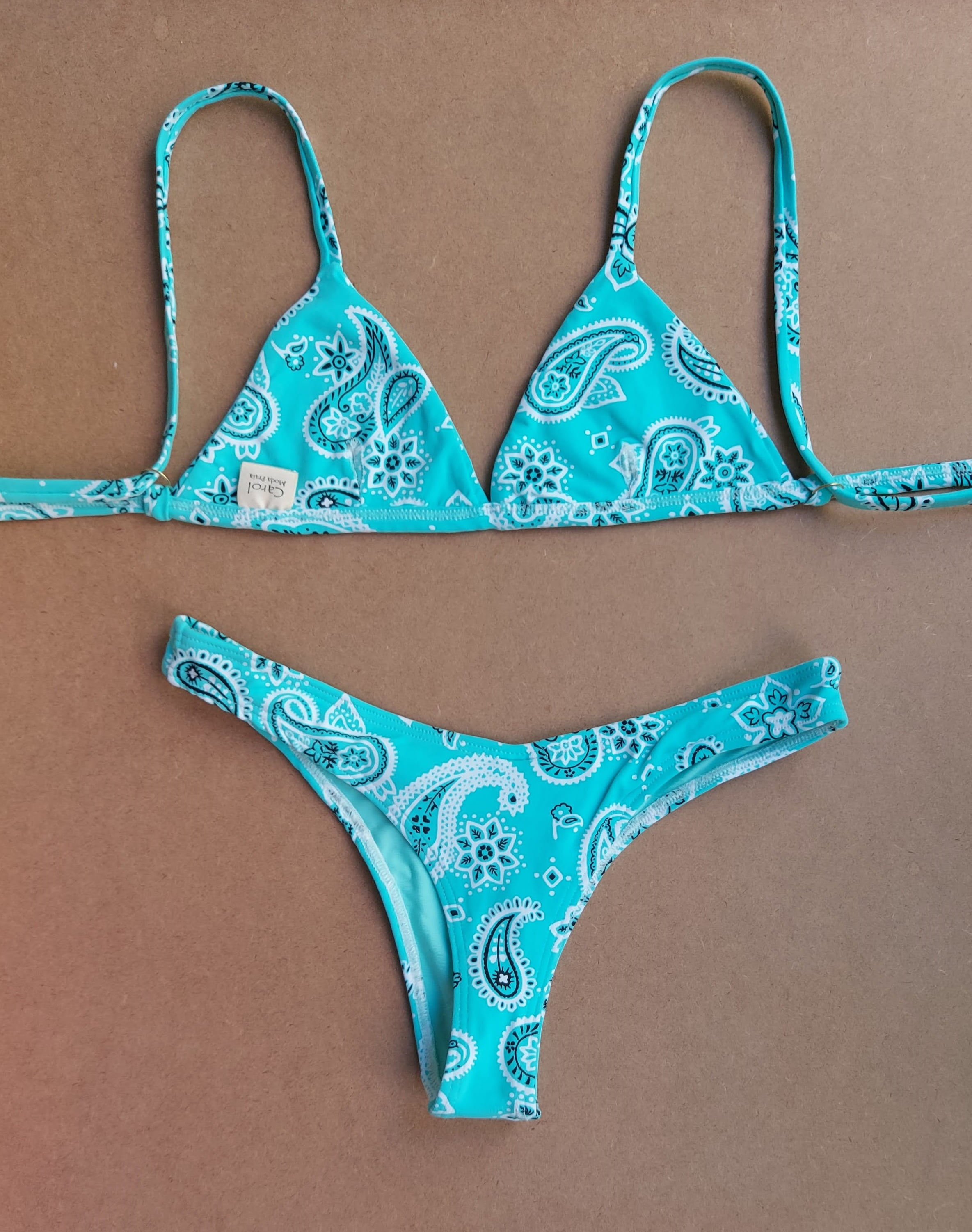 Biquini Triângulo Paisley Azul Carol Moda Praia