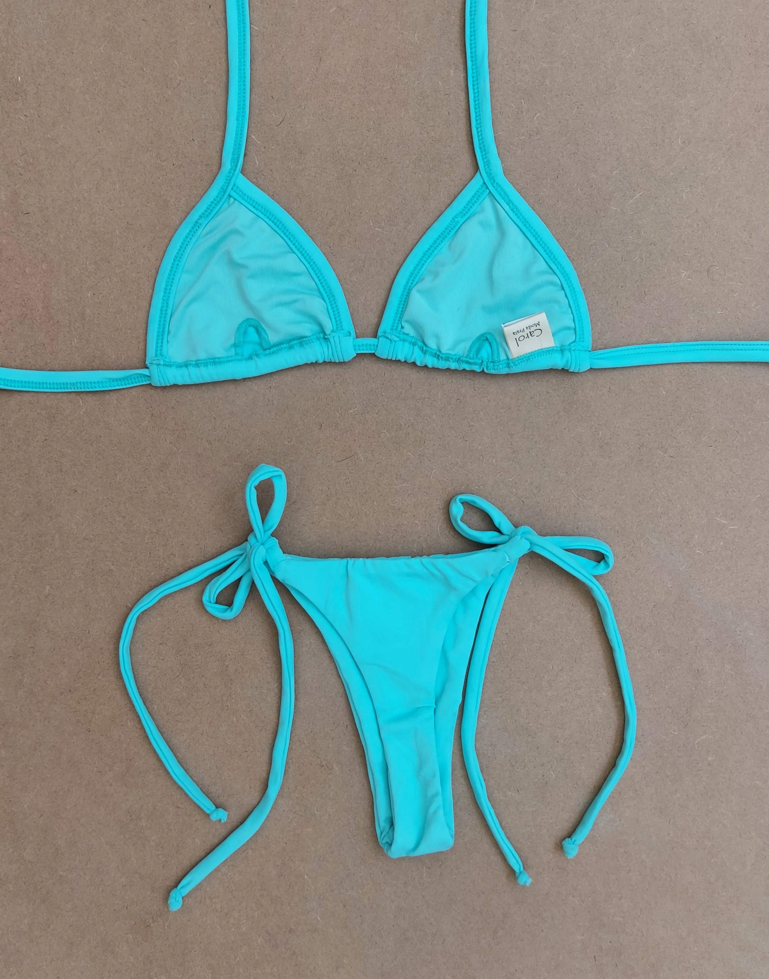 Biquini Lacinho Fio Dental Azul Mermaid Carol Moda Praia